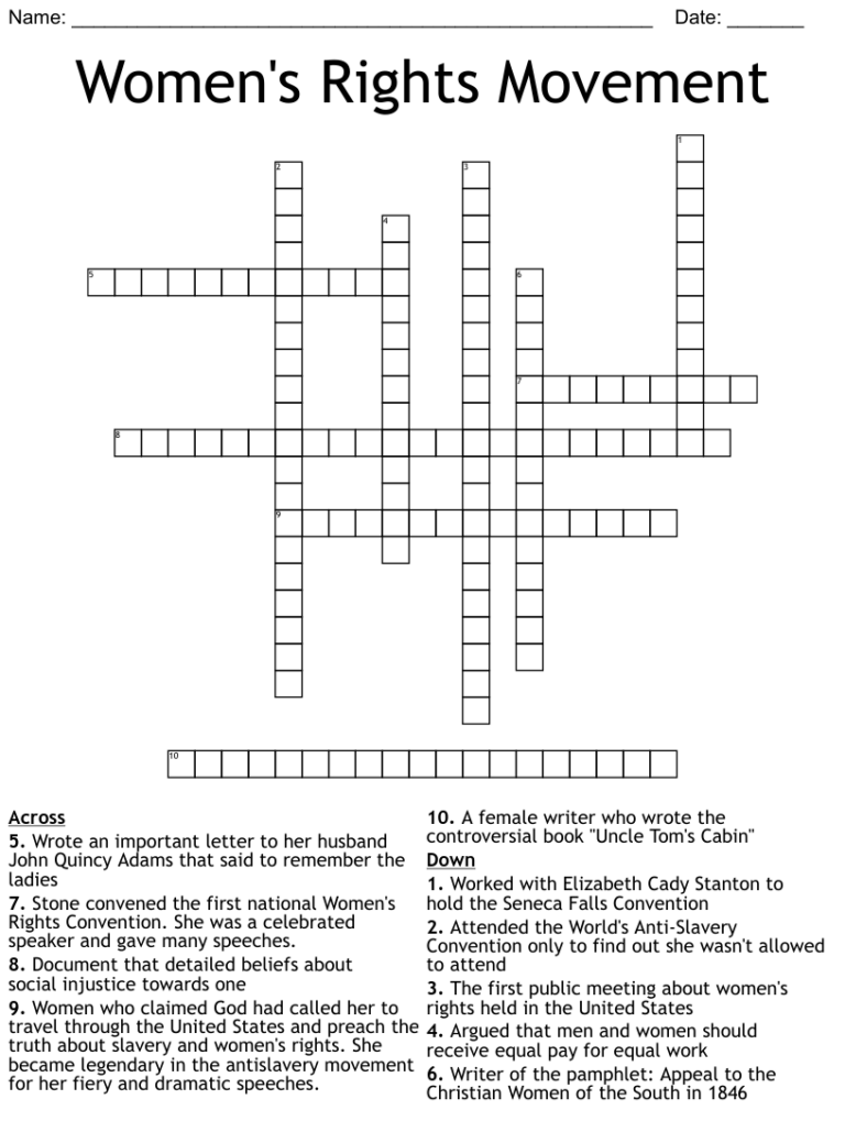 A Crossword Puzzle Adventure: Unveiling 19th Century Women's Rights ...